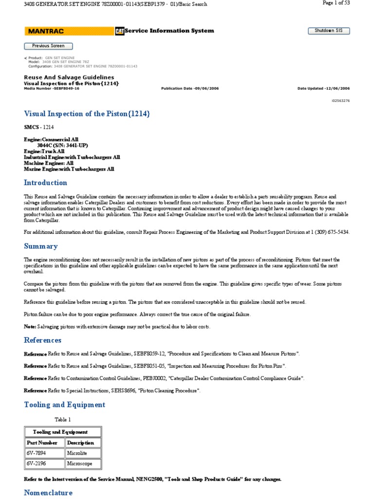 Visual Inspection of The Piston | PDF | Piston | Engine Technology