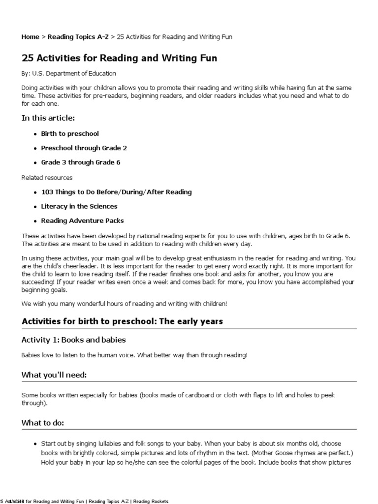25 Activities For Reading and Writing Fun | PDF | Newspapers | Reading ...