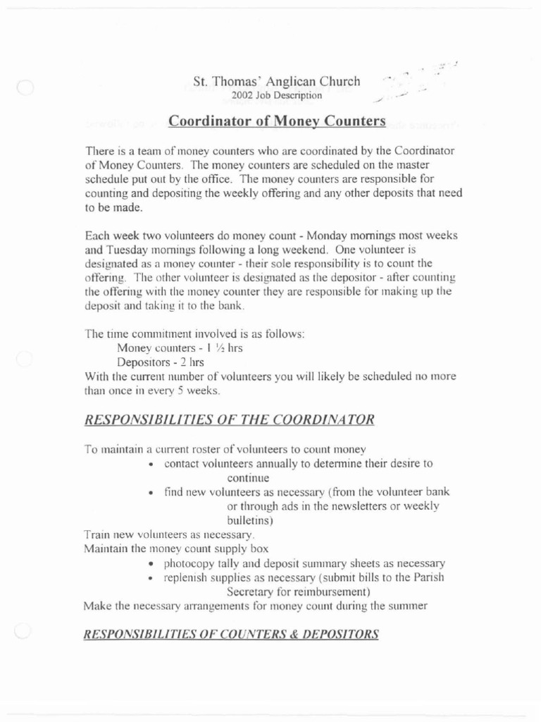 Coordinator For Money Counters Job Description | PDF | Law