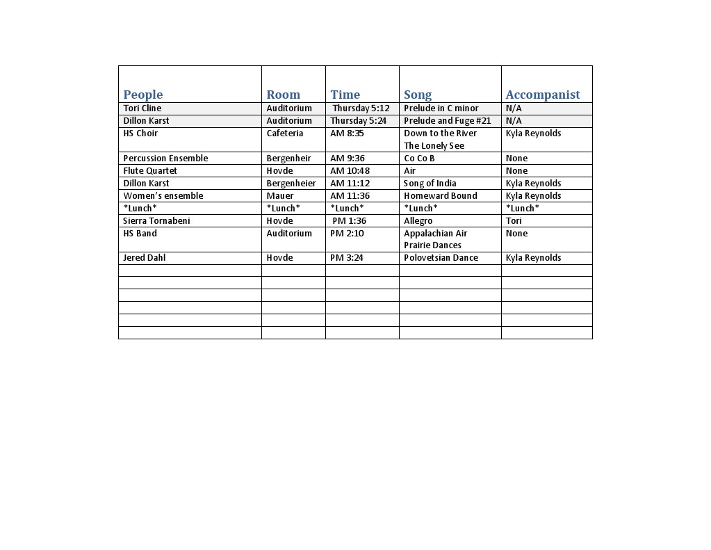 Music Performance Schedule Overview | PDF | Art