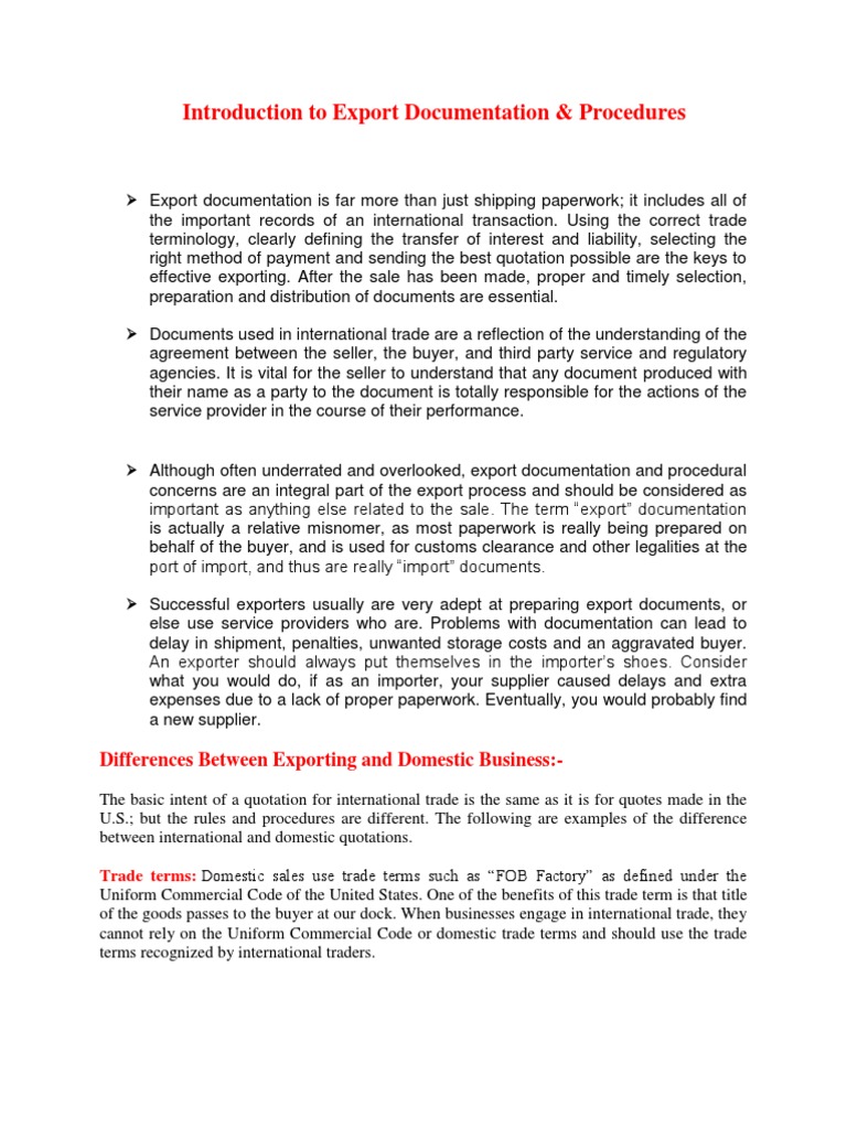 Introduction To Export Documentatio1 | PDF | Cargo | Pro Forma