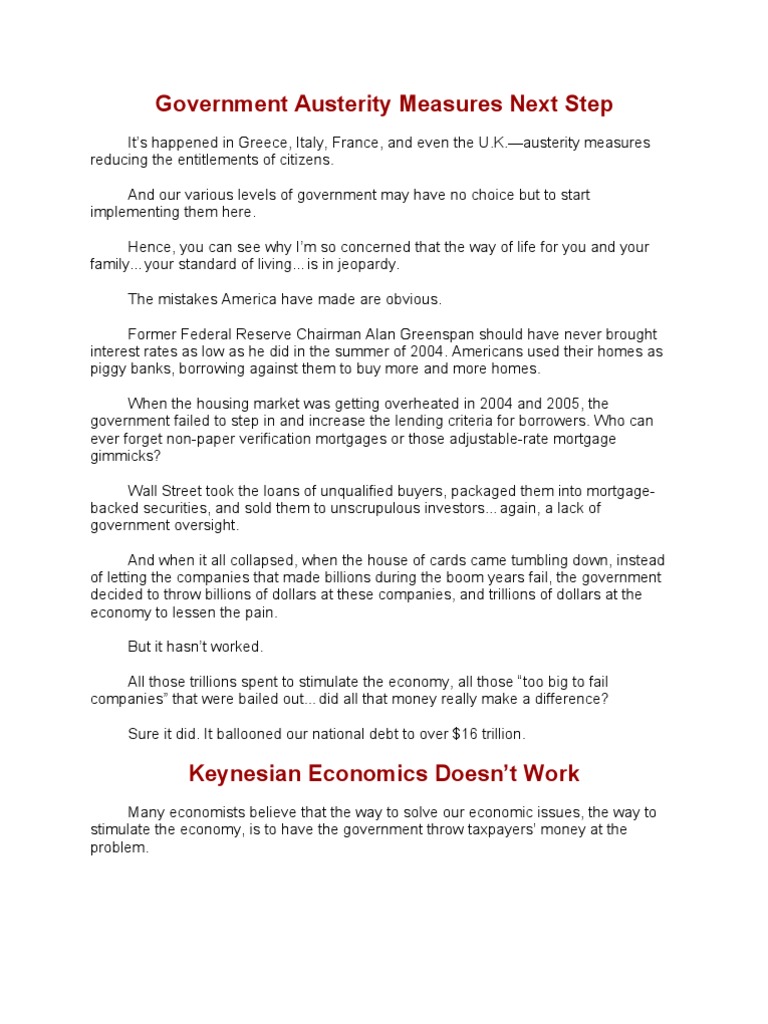 Government Austerity Measures Next Step | PDF | Social Science