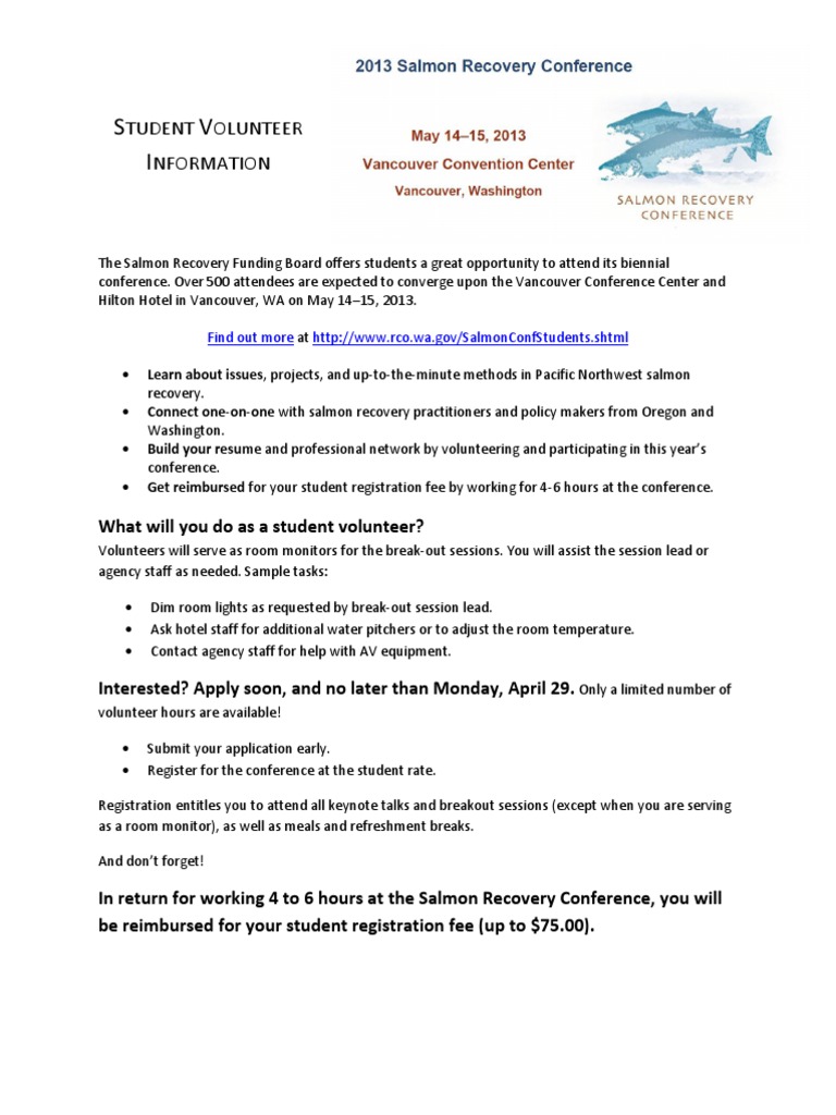 Student Conference Assistant Information PDF | PDF | Volunteering | Fee