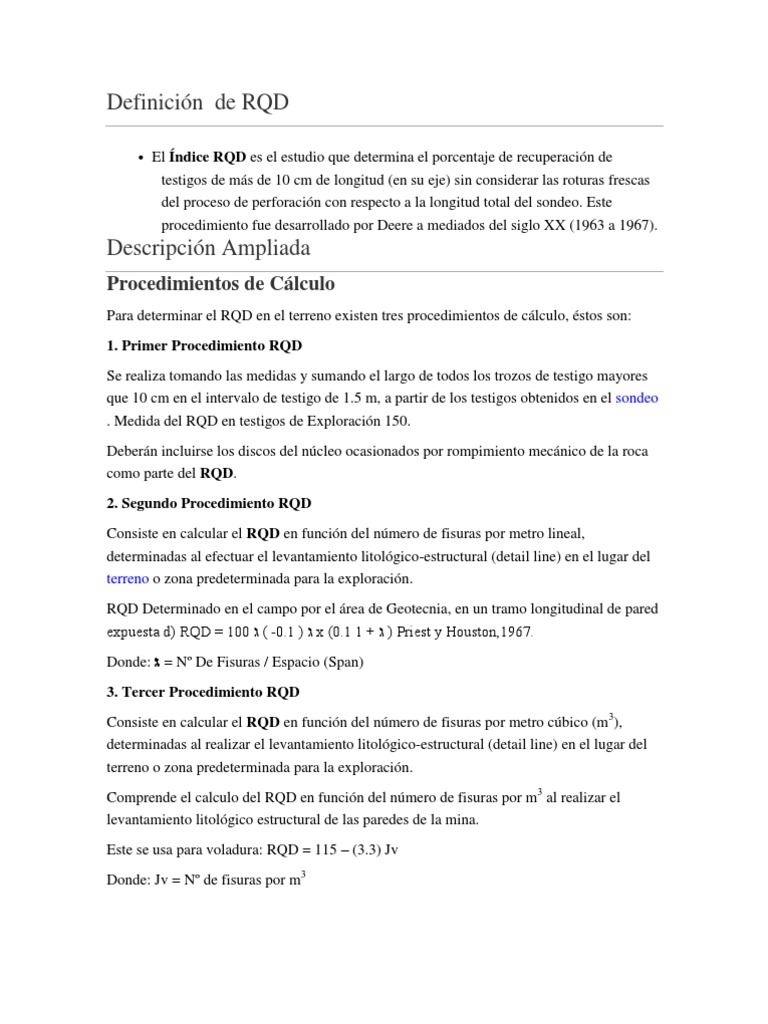 Definición de RQD | PDF | Ingeniería geotécnica | Naturaleza