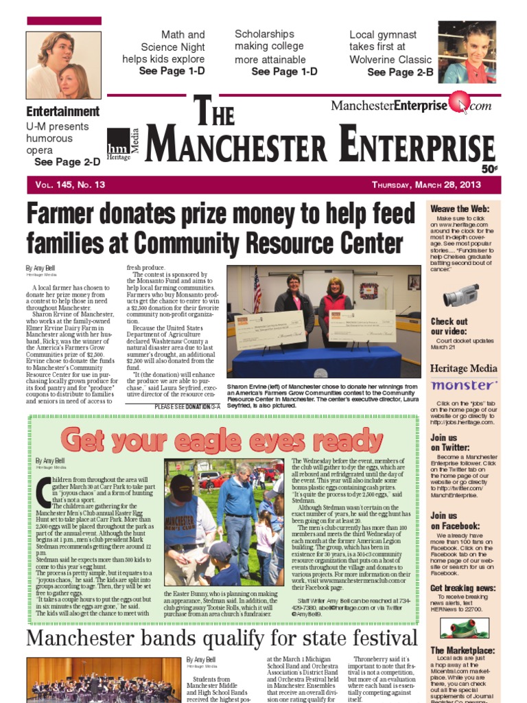 Manchester Enterprise Front Page March 28, 2013 | PDF | Facebook | Foods