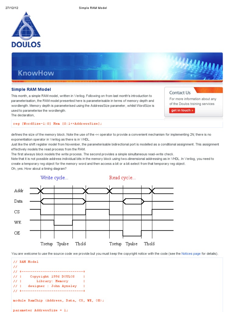 Simple RAM Model - Doulos | PDF | Random Access Memory | C (Programming ... Simple RAM Model - Doulos | PDF | Random Access Memory | C (Programming ...