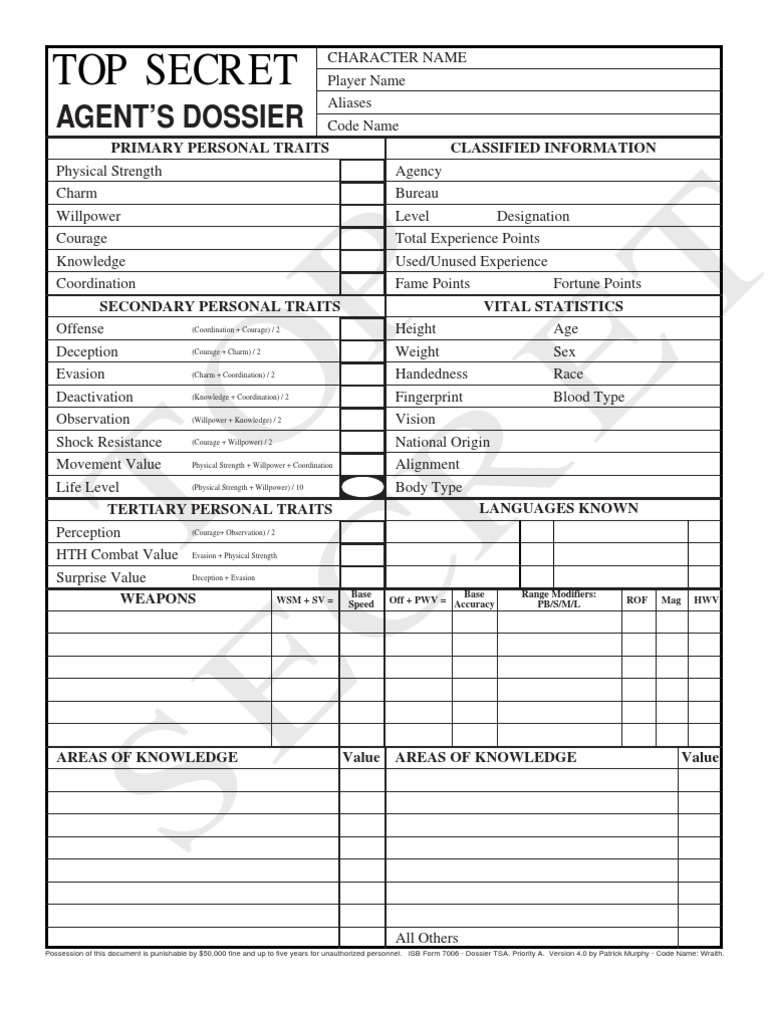 Top Secret Agent Dossier Template | PDF