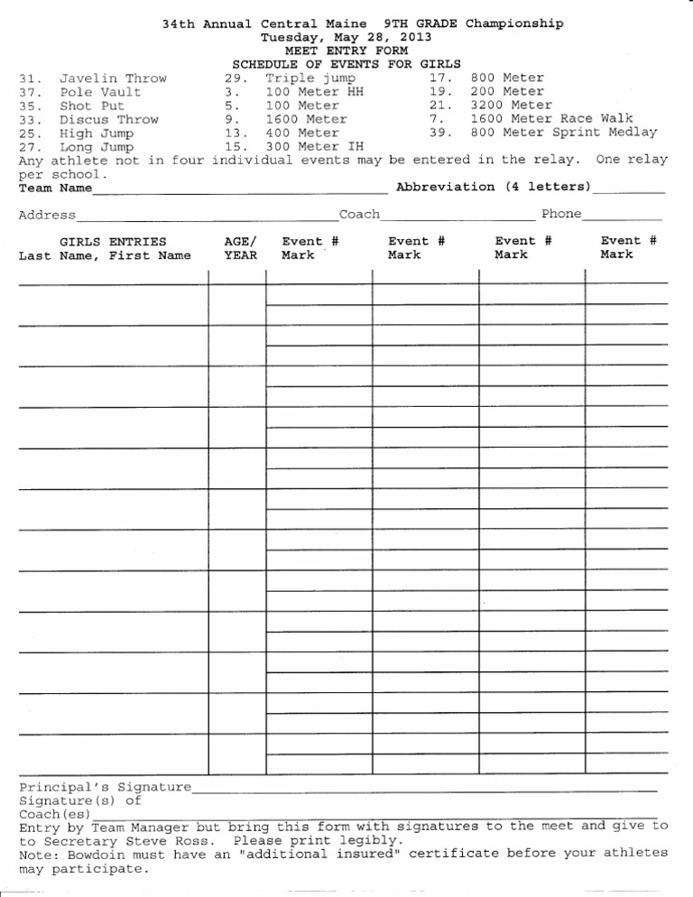 CMF Girls Entry Form | PDF