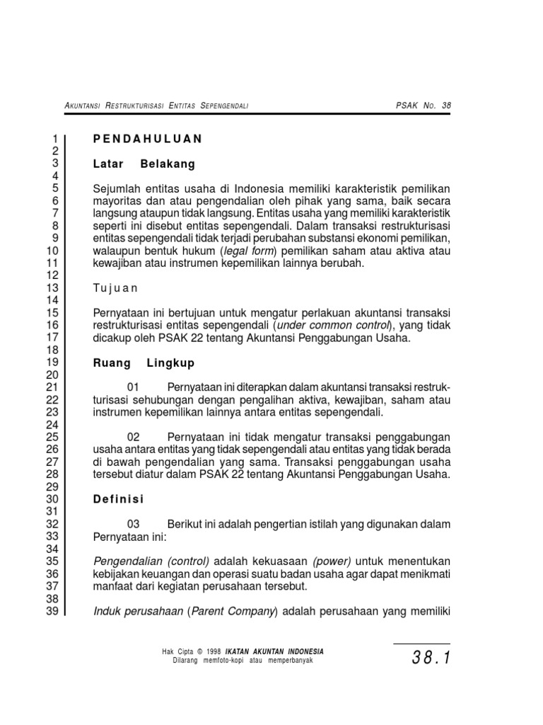 PSAK 38 Akuntansi Restrukturisasi Entitas Sepengendali | PDF | Hukum