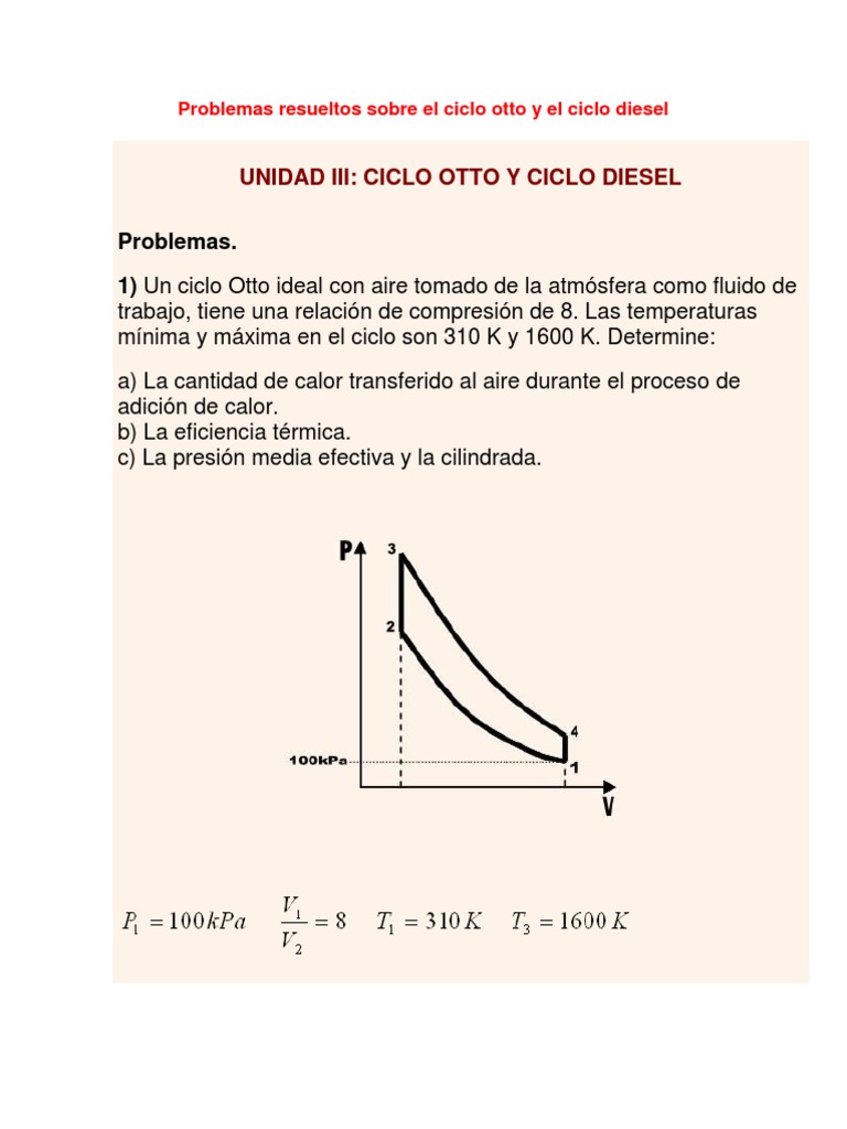 Problemas Resueltos Sobre El Ciclo Otto y El Ciclo Diesel | PDF ...