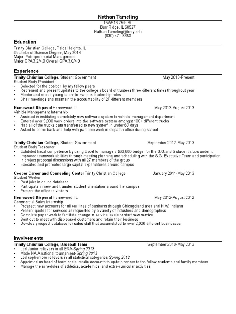Nathan Tameling Resume | PDF | College | Academia