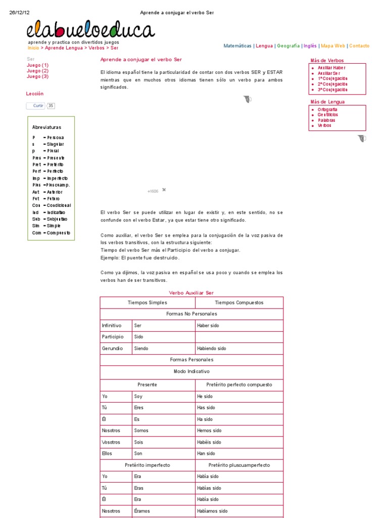 Aprende A Conjugar El Verbo Ser PDF | PDF | Verbo | Lingüística