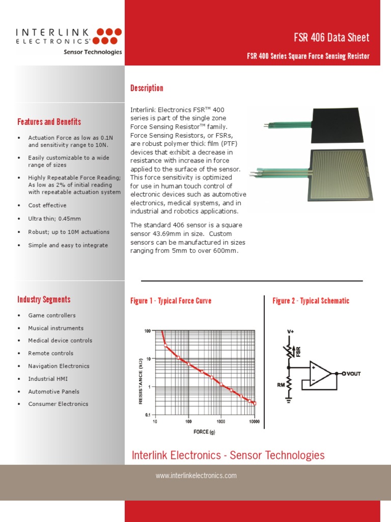 2010 10 26 DataSheet FSR406 Layout2 PDF | PDF | Sensor | Resistor