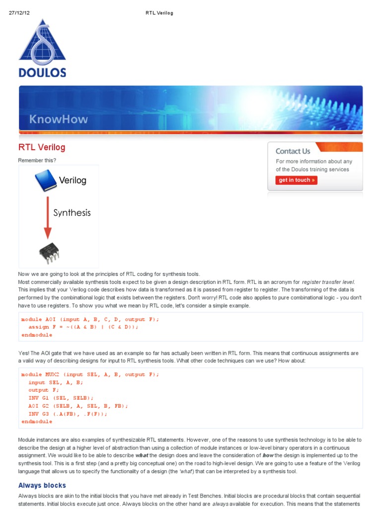 RTL Verilog Doulos | PDF | Logic Synthesis | Computer Engineering