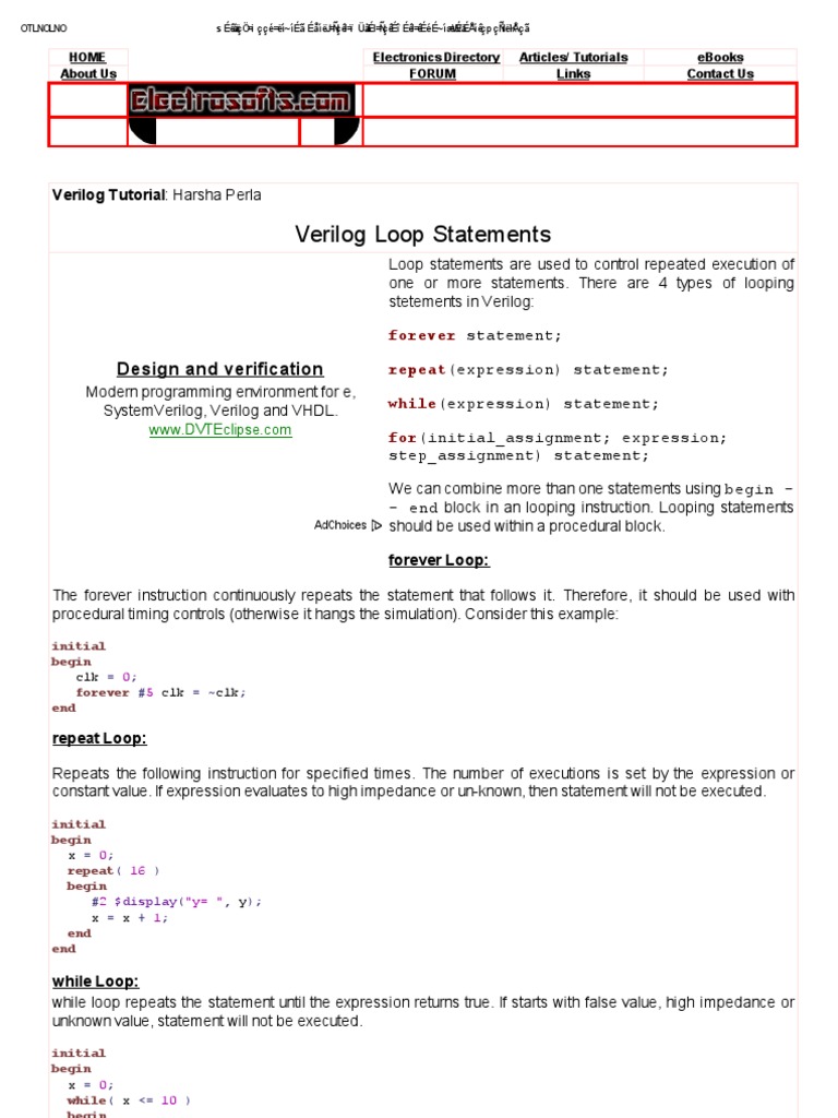 Verilog Loop Statements For While Forever Repeat Electrosofts11 Pdf Control Flow