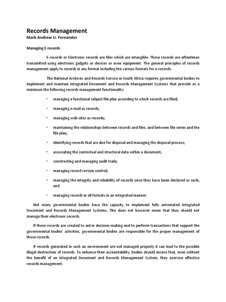 Records Management - Written Report | PDF | Records Management ...