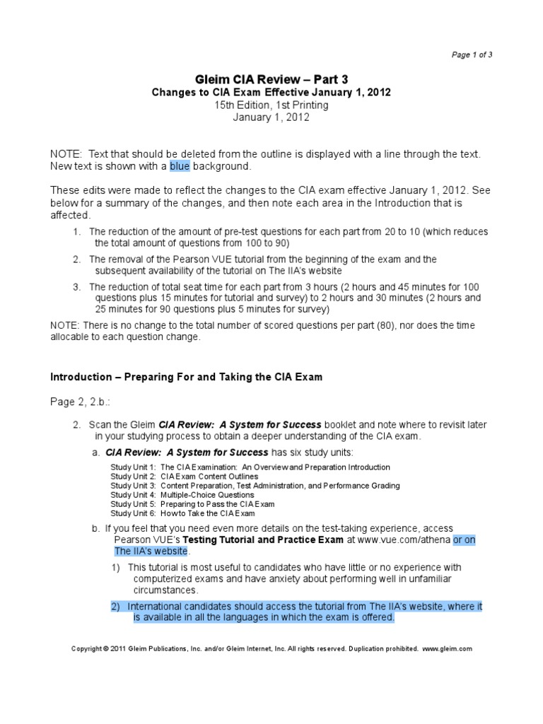 Gleim CIA Review – Part 3: Changes to CIA Exam Effective January 1 ...