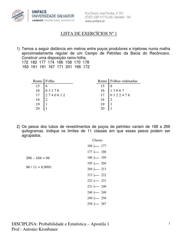 Estatistica Descritiva - Respostas Listas 1 e 2 | PDF | Média | Modo (Estatística)