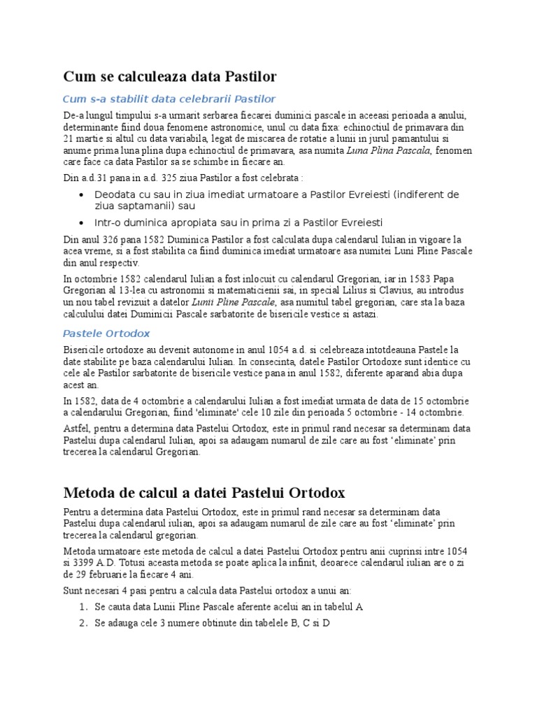 Cum Se Calculeaza Data Pastilor | PDF
