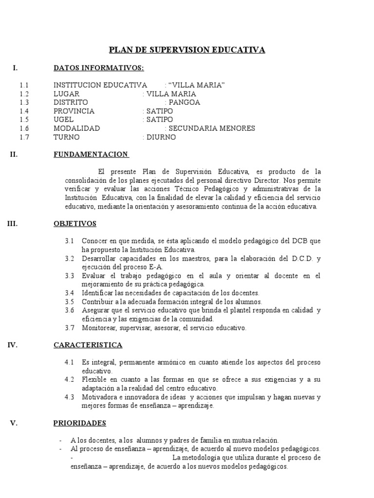 Plan de Supervision Educativa | PDF | Maestros | Calidad de vida