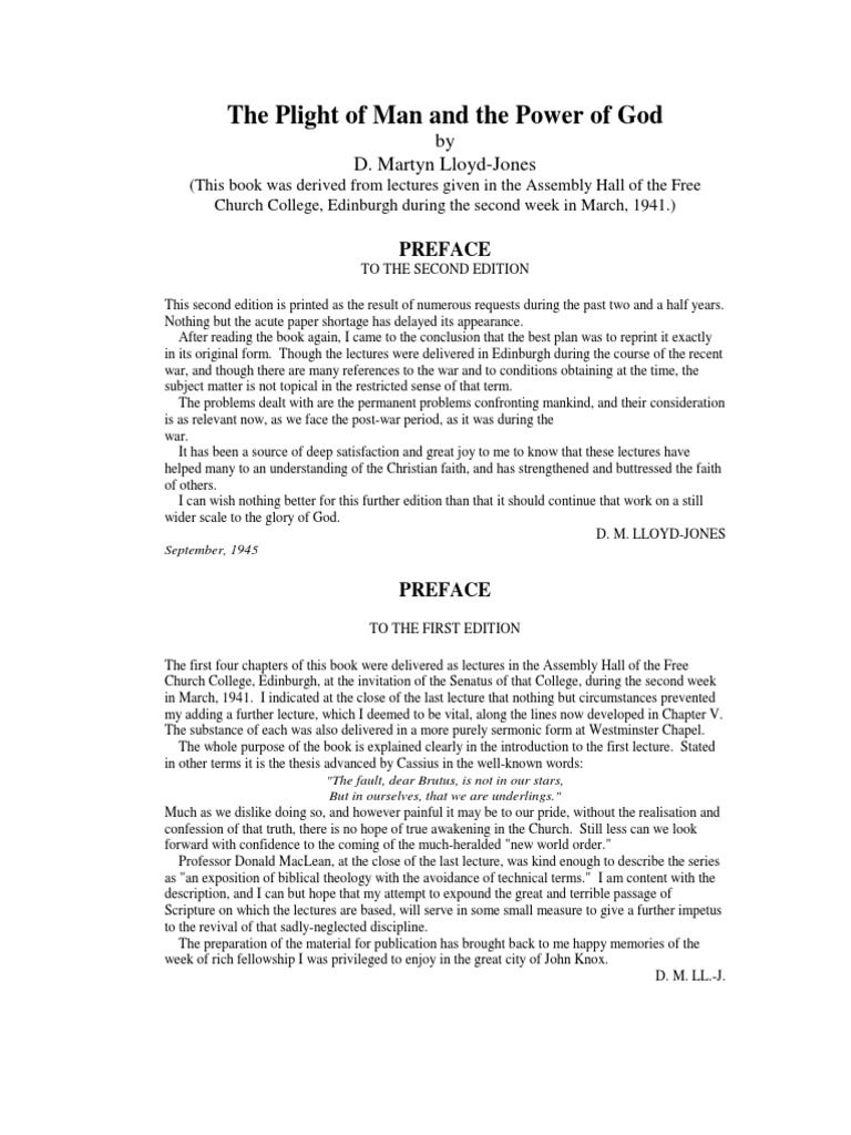 D Martyn Lloyd-Jones The Plight of Man | PDF | God | Morality