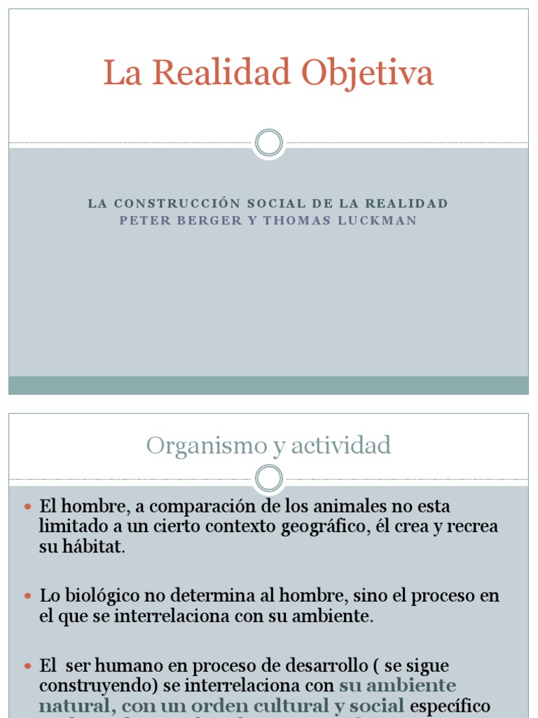 La Construcción de la Realidad Objetiva | PDF | Homo Sapiens | Subjetividad