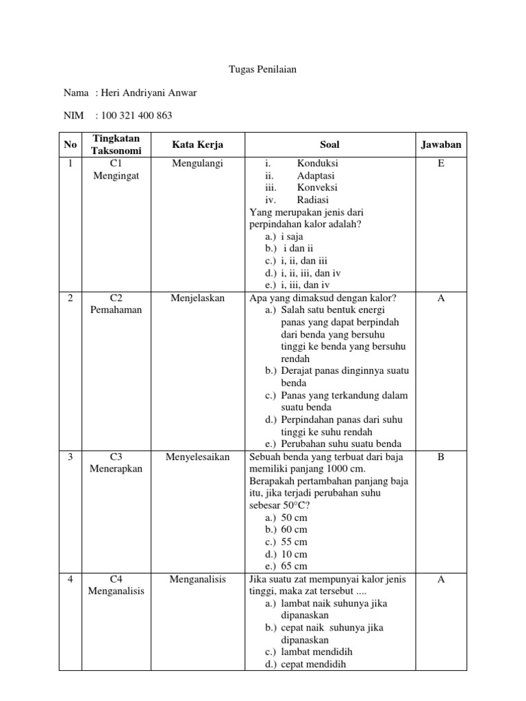 Contoh Soal C1-C6 Taksonomi Bloom | PDF