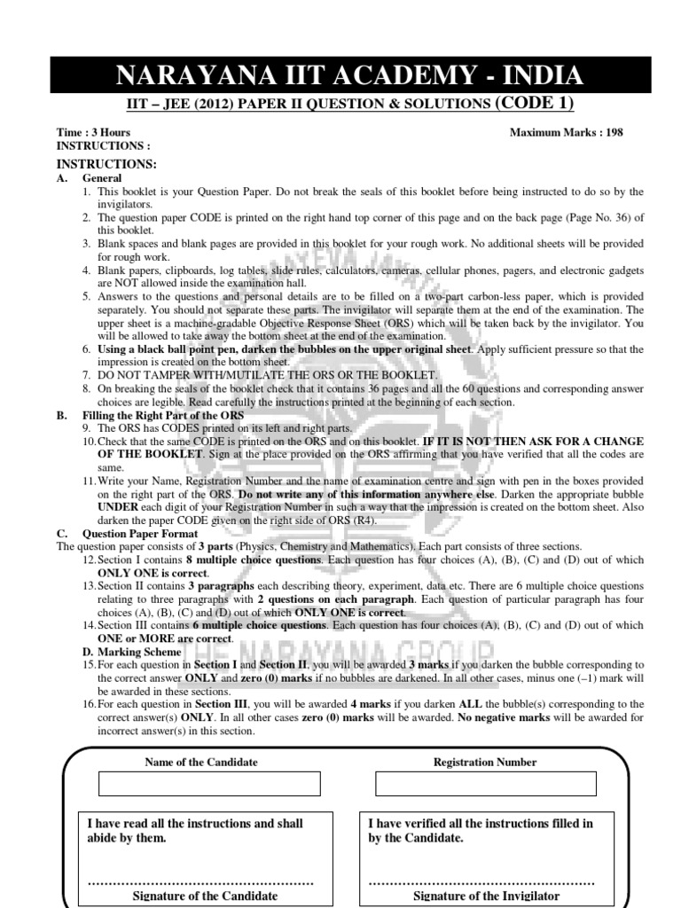 IIT JEE Advanced Model Question Paper With Detailed Solutions 1 ...