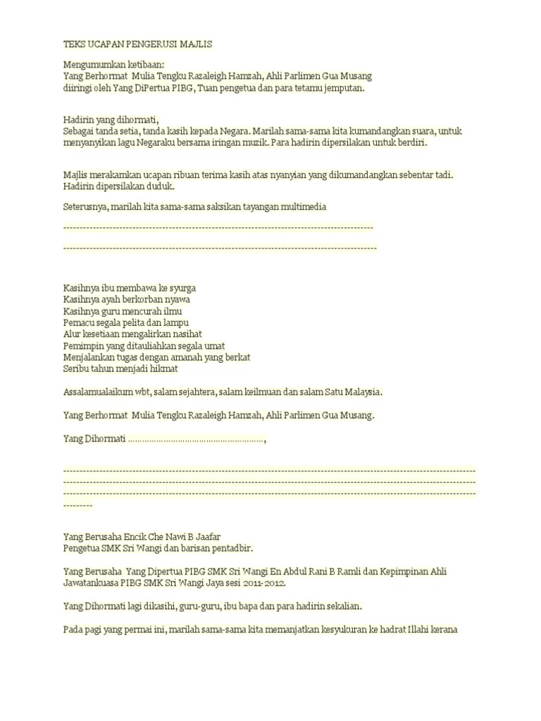 Contoh Teks Ucapan Pengerusi Majlis | PDF