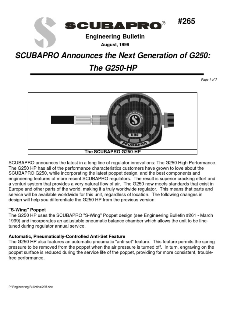 SCUBAPRO G250-HP Regulator Overview | PDF | Home & Garden | Computers