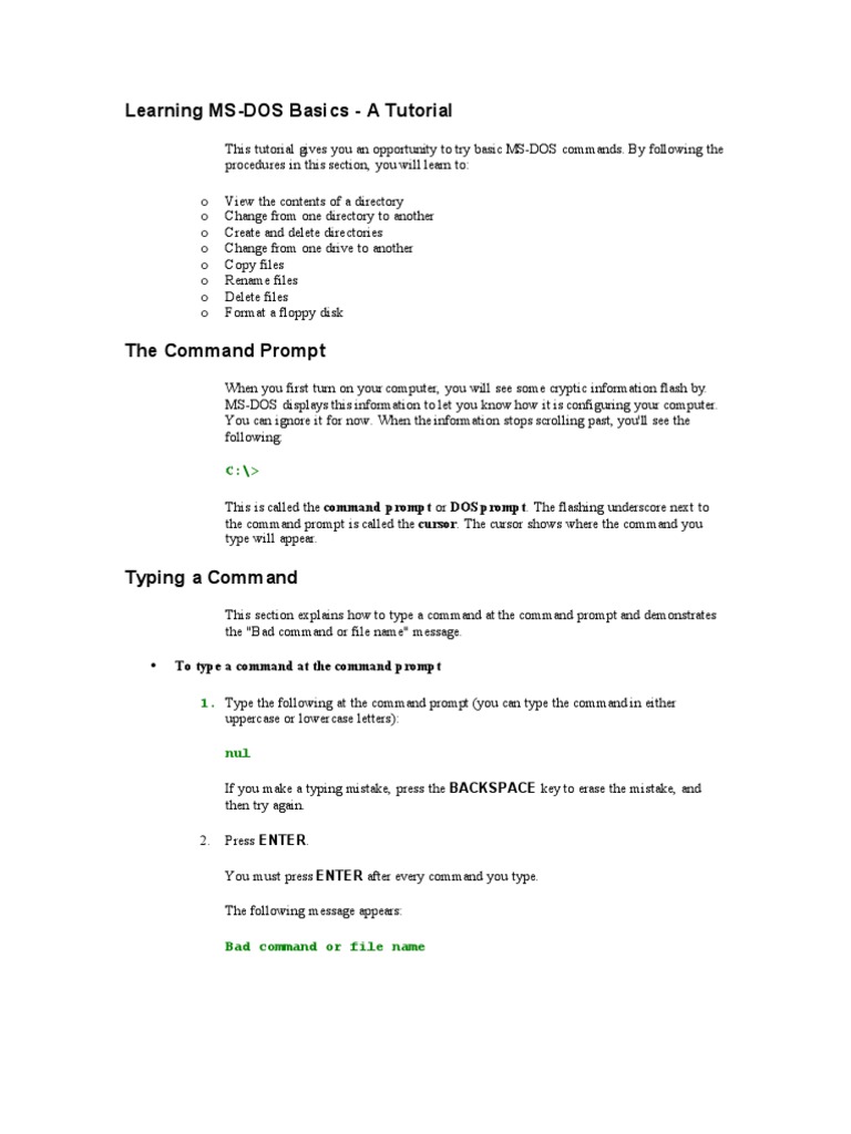 Learning MS-DOS Basics - A Tutorial | PDF | Command Line Interface | Computer File