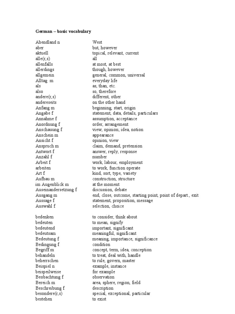 German Basic Vocab | Download Free PDF | Semantics | Propositional ...