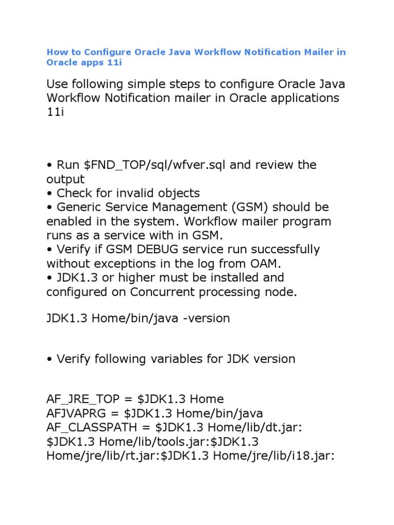 How To Configure Oracle Java Workflow Notification Mailer In Oracle Apps 11i Pdf Software