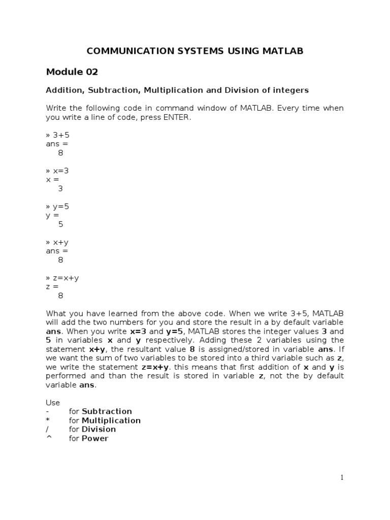 Lab 01 Introduction To Matlab Pdf Matrix Mathematics Parameter Computer Programming