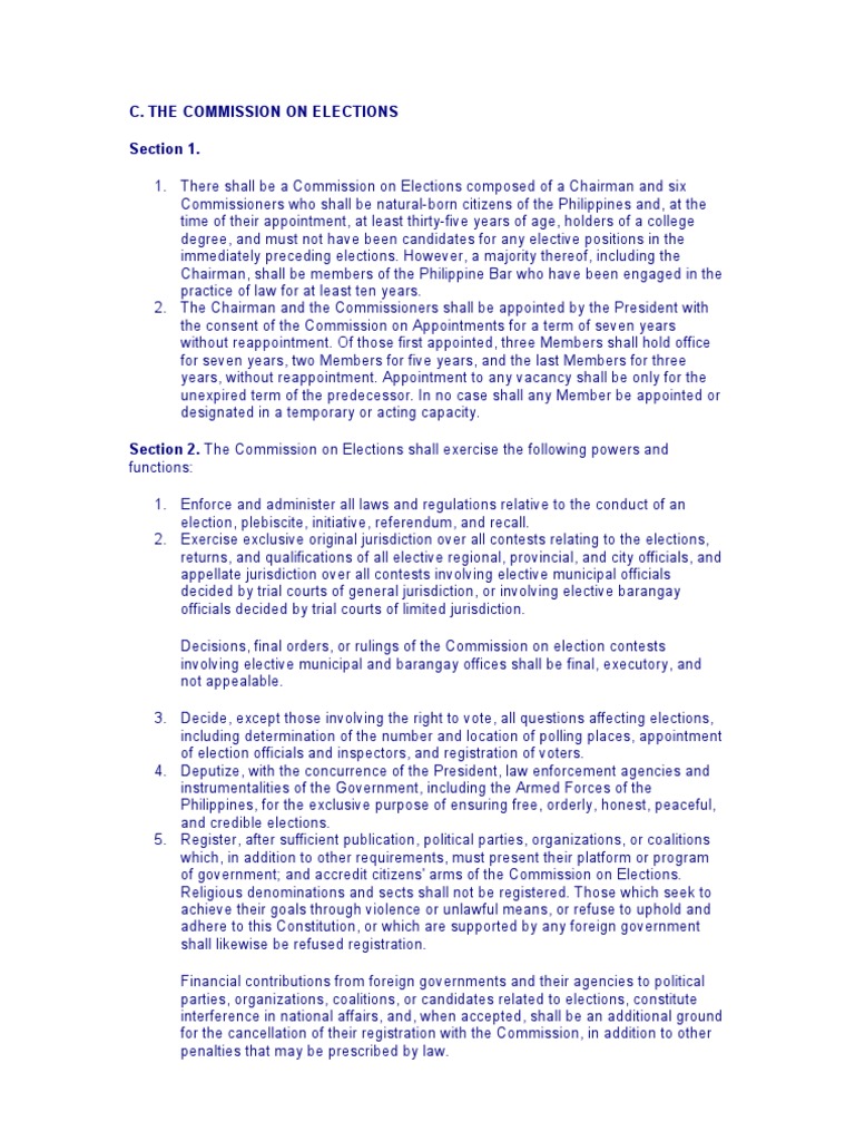 C. The Commission On Elections Section 1 | PDF | Commission On ...