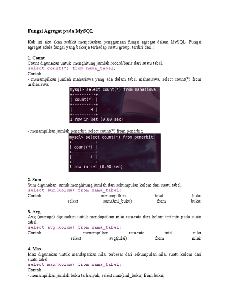 Fungsi Agregat Pada MySQL | PDF