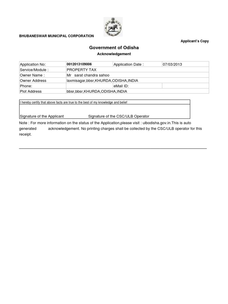 Property Tax Application Acknowledgement | PDF