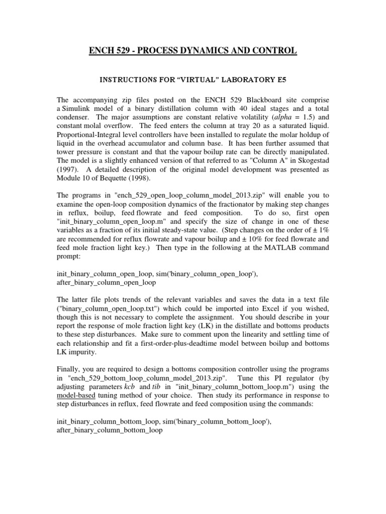 Virtual Lab: Binary Distillation Control | PDF | Distillation | Chemistry