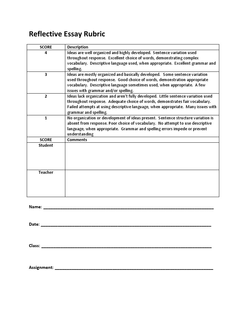 Reflective Essay Rubric | PDF | Verb | Sentence (Linguistics)