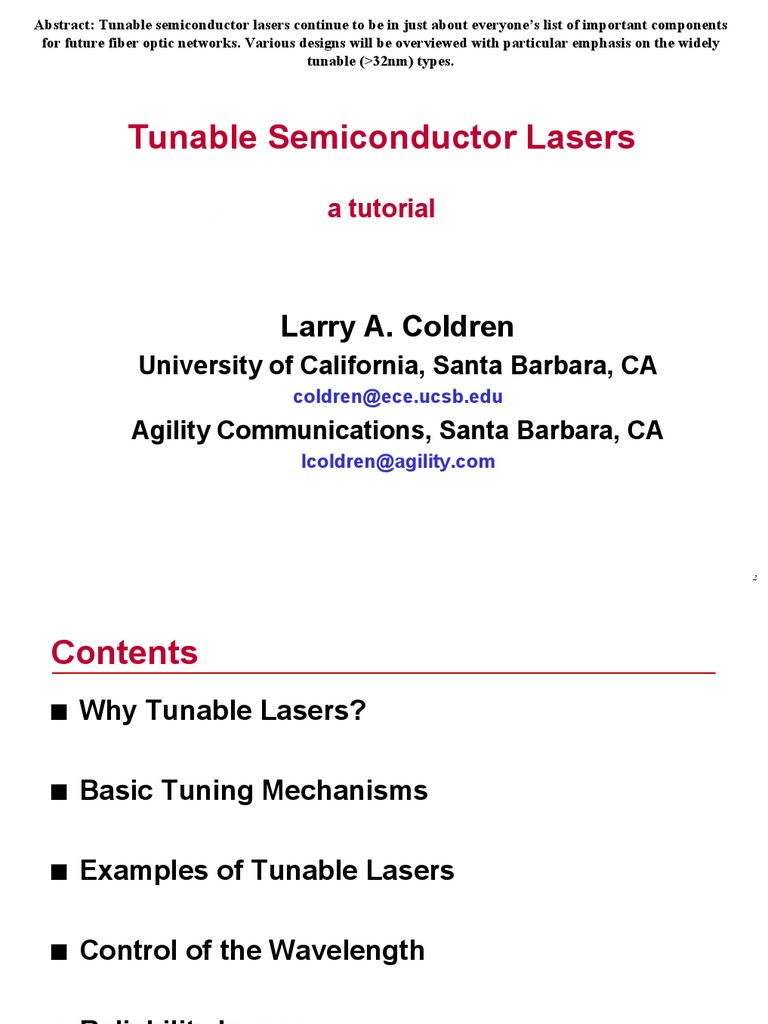 Overview of Tunable Semiconductor Lasers | PDF | Laser | Optics
