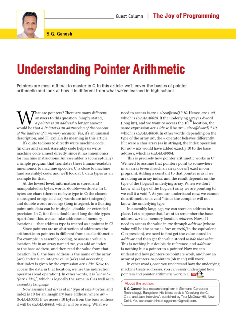 Understanding Pointer Arithmetic: - The Joy of Programming | PDF | Pointer (Computer Programming ...