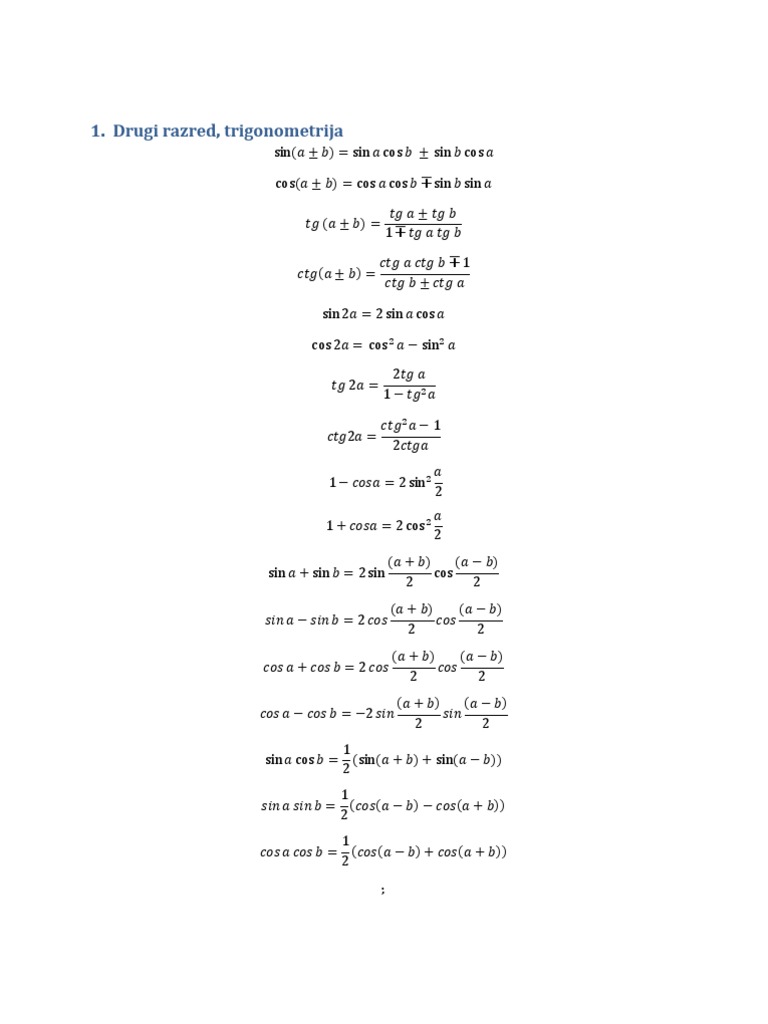 Nizovi, Trigonometrija Formule | PDF