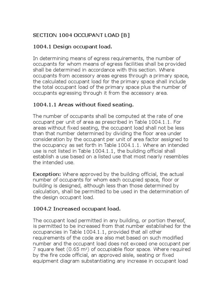 Section 1004 Occupant Load | PDF | Technology & Engineering
