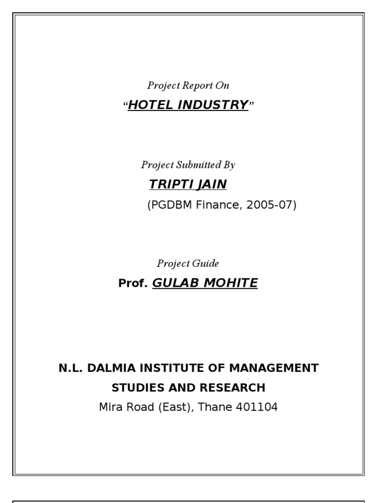Hotel Industry: Project Report On | PDF | Hotel | Master Of Business ...