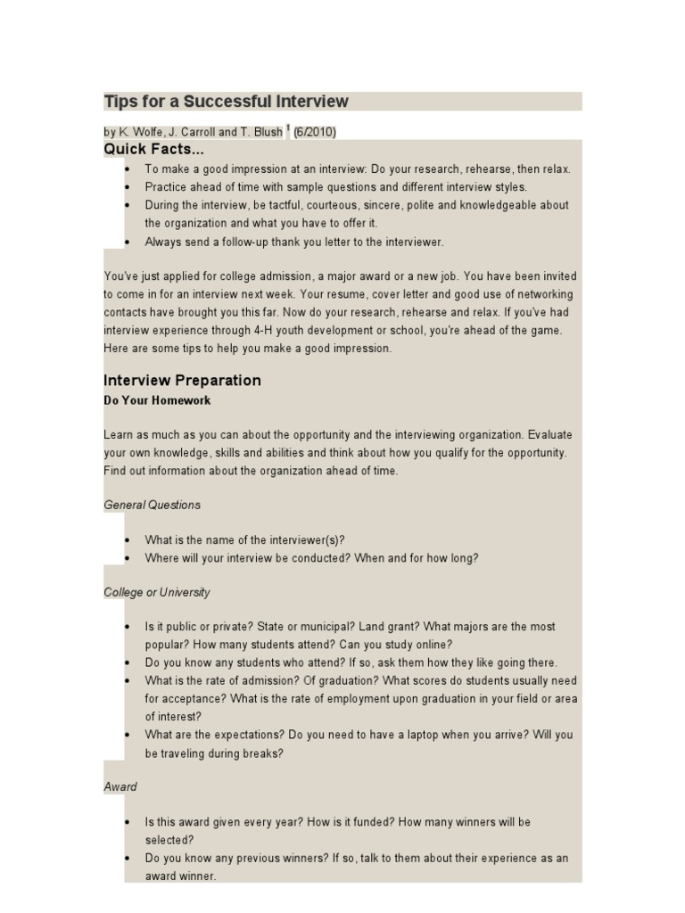 Tips For A Successful Interview | PDF | Question | Interview