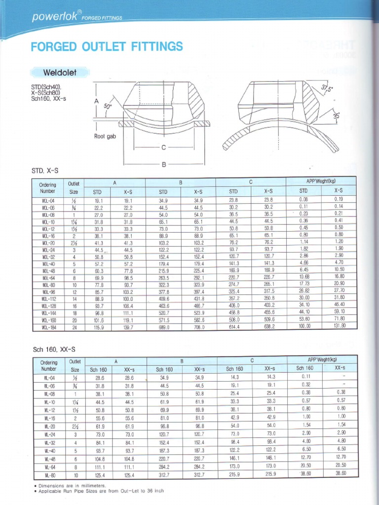 Sockolet and Weldolet Size Charts | PDF