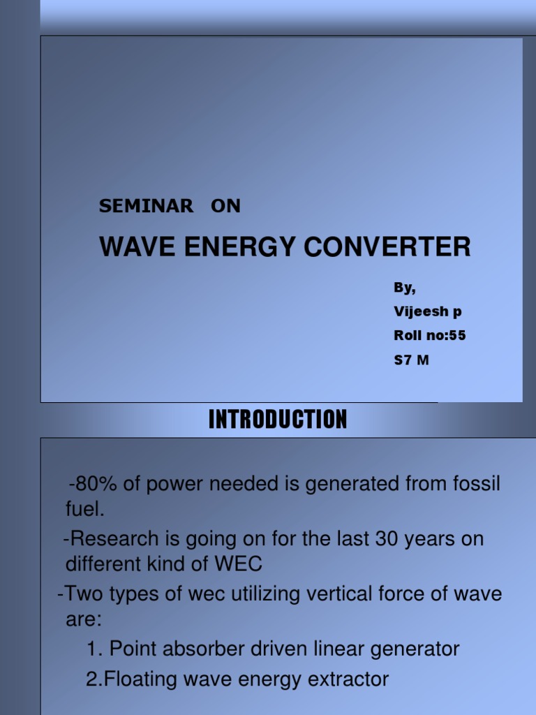 Wave Energy Converter: Seminar On | PDF | Power Station | Wind Power