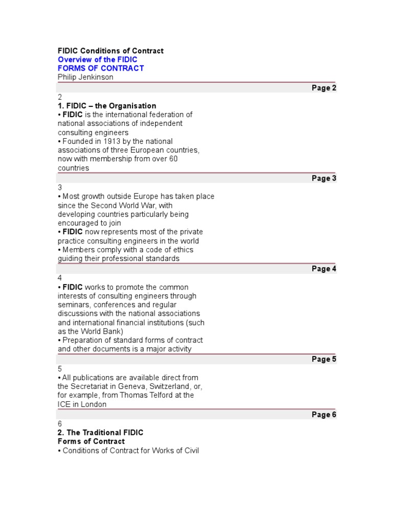 Fidic IV Conditions of Contract - Overview | General Contractor ...