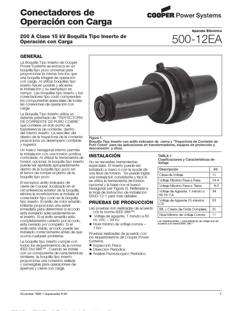 Boquilla Tipo Inserto 15 KV 200 A Occ | PDF | Cobre | voltaje