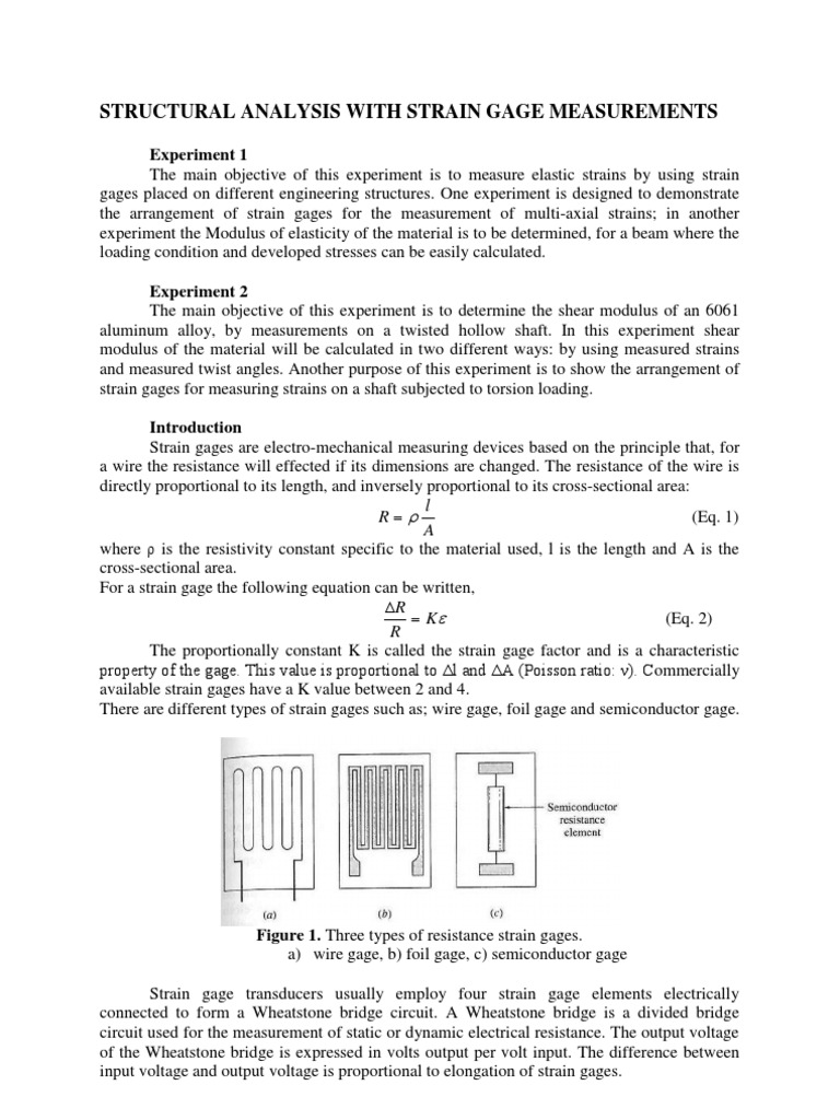 Structural Analysis With Strain Gage Measurements: Experiment 1 | PDF ...
